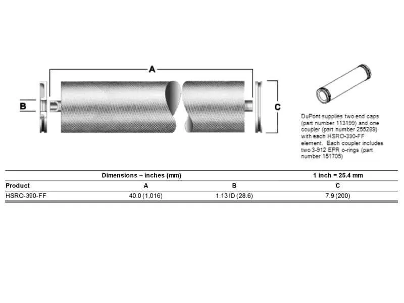 Heat Sanitizable HSRO-390-FF Element - Chiwatec